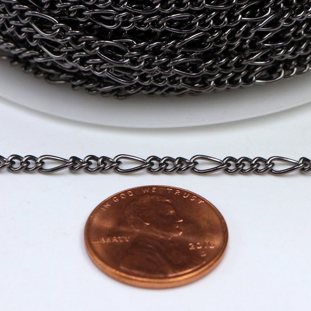 New Fancy Figaro Chain Sample 3 Feet Spool of Gunmetal Figaro Chain ...