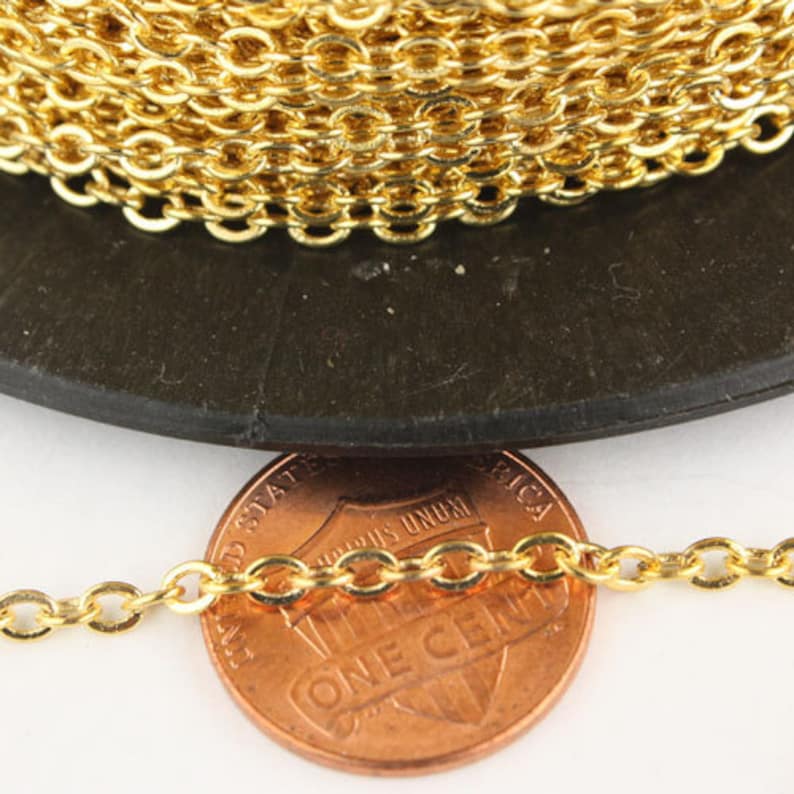 32 Ft Spool of Gold Plated Flat SOLDERED Cable Chain - 3.4x2.9mm ...