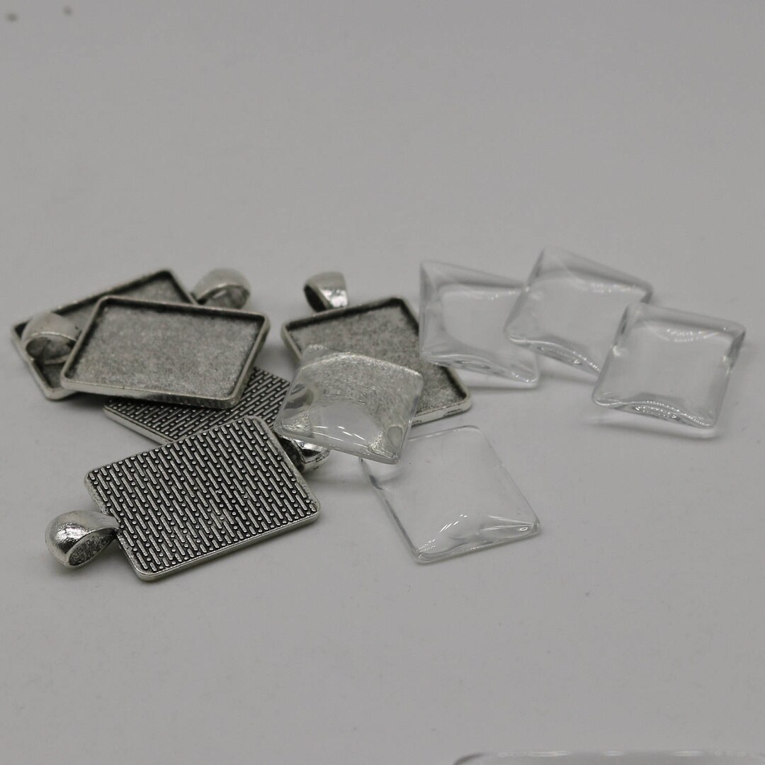 RECTANGULAR Bezel With 25mmx18mm GLASS Magnifying Domes Cabochon - 5 ...