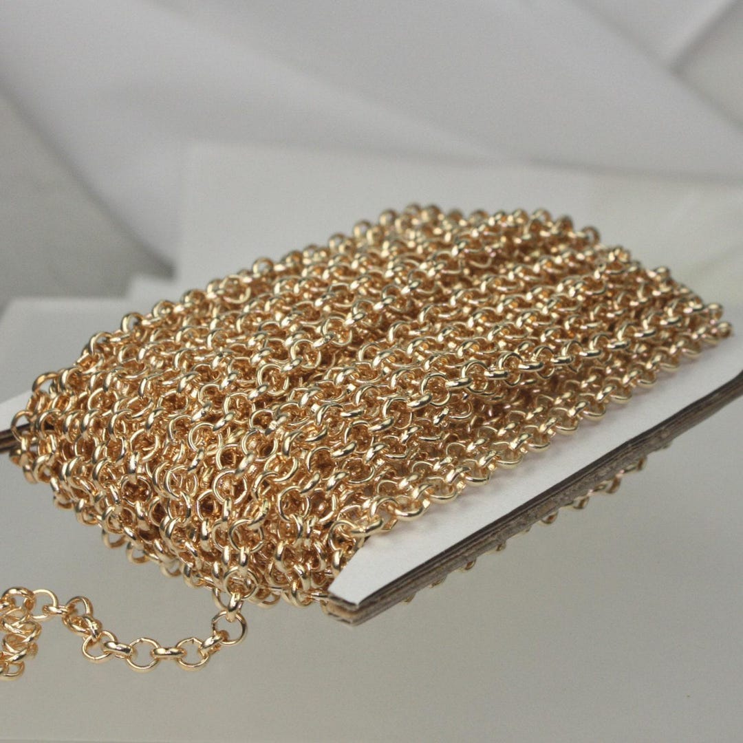 Champagne Gold Plated Rolo Chain: 4.7mm Unsoldered Links 12 Feet - 4 ...