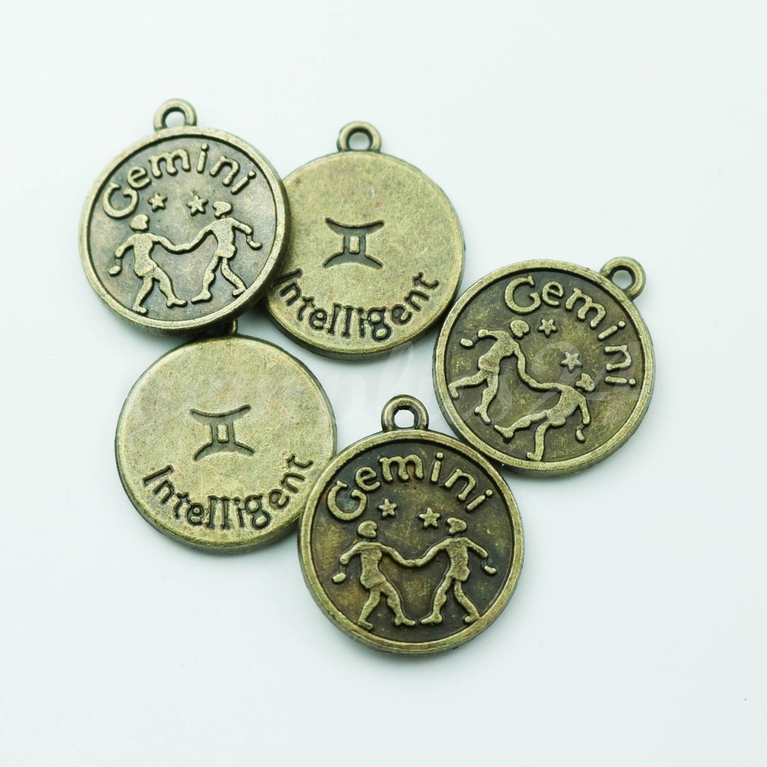 5 Antique Brass Gemini Zodiac Charms: Alloy Message Pendants - Etsy