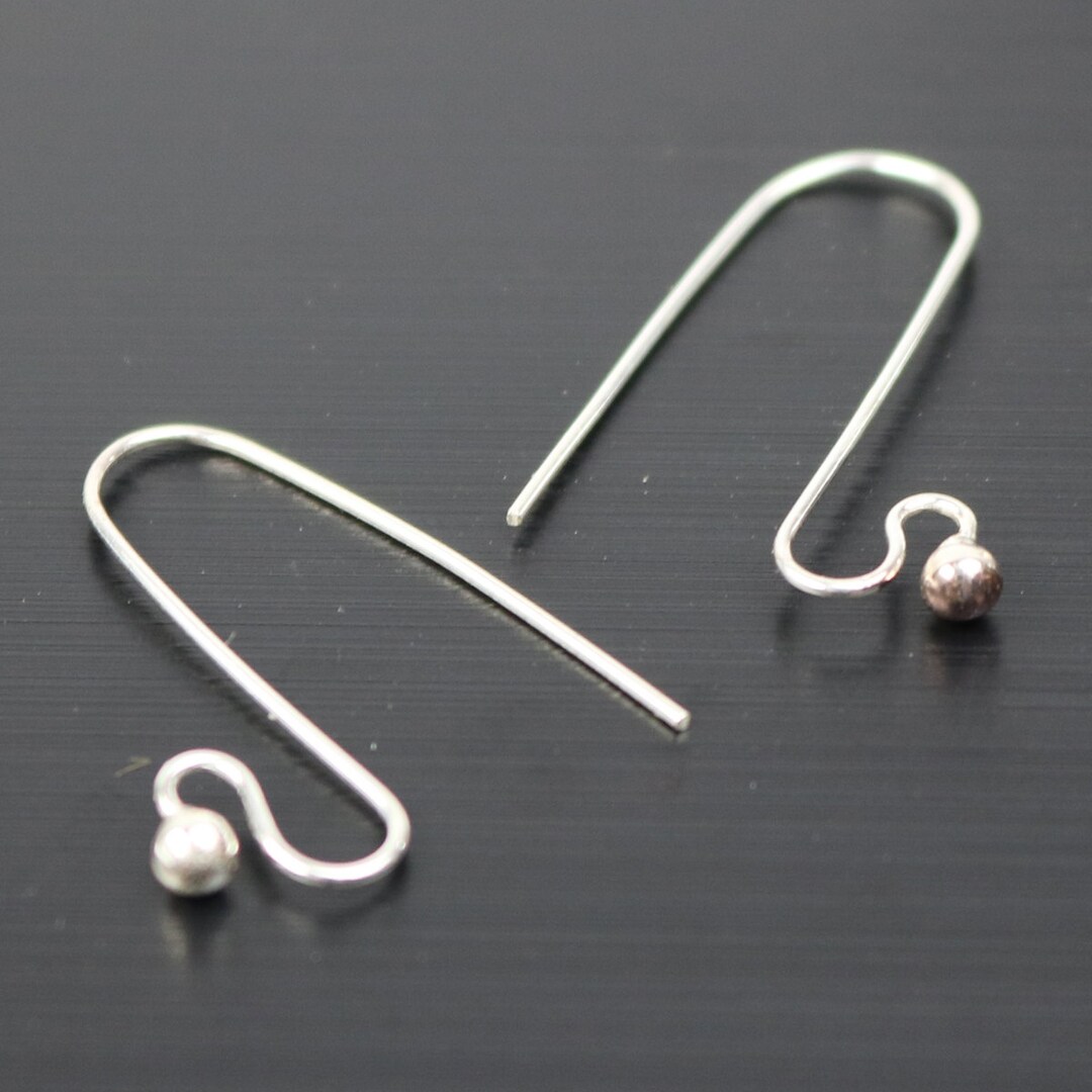 2 Sterling SILVER Big Ball Ear Wires Earrings Hooks Earwires - 28x18mm ...