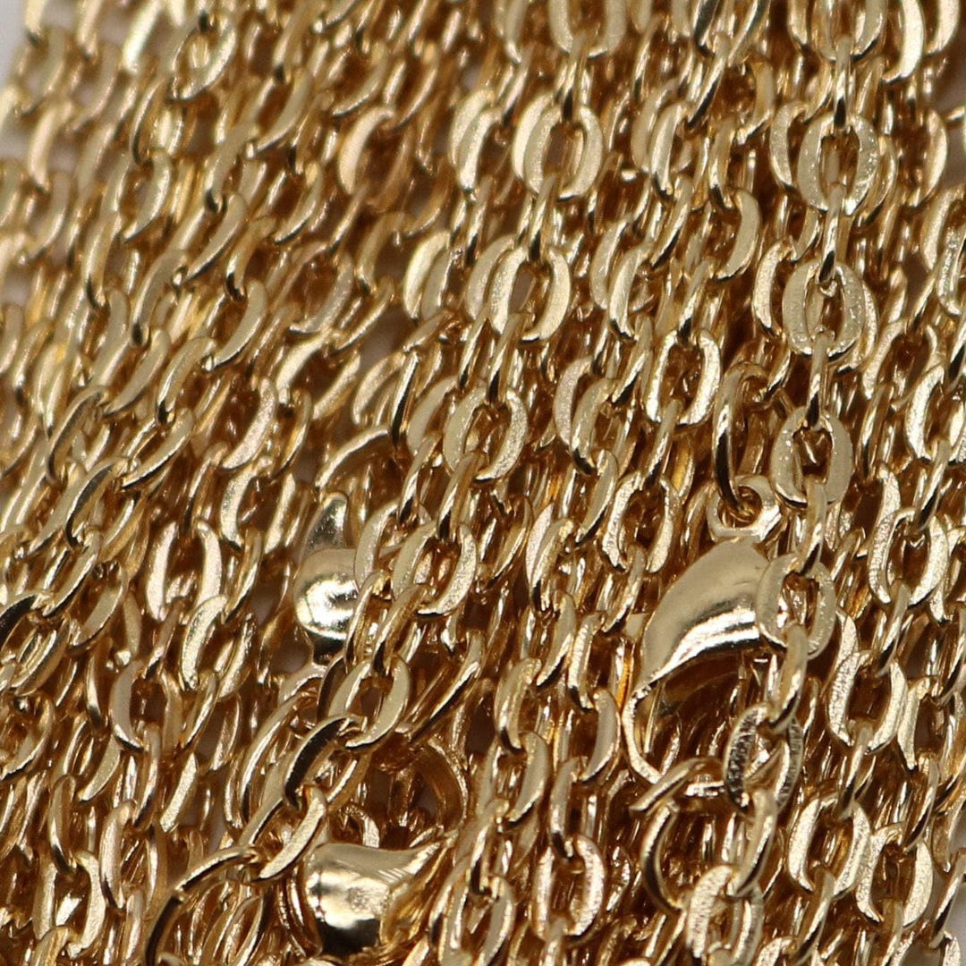 Champagne Gold Plated Flat Cable Chain Necklace: 24 Inch, 3x4mm, Iron ...