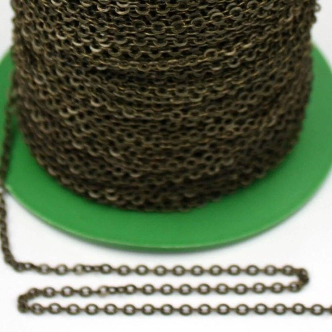 Antique Brass Finish Flat Cable Chain: 3.4x2.9mm Soldered Links 100 ...