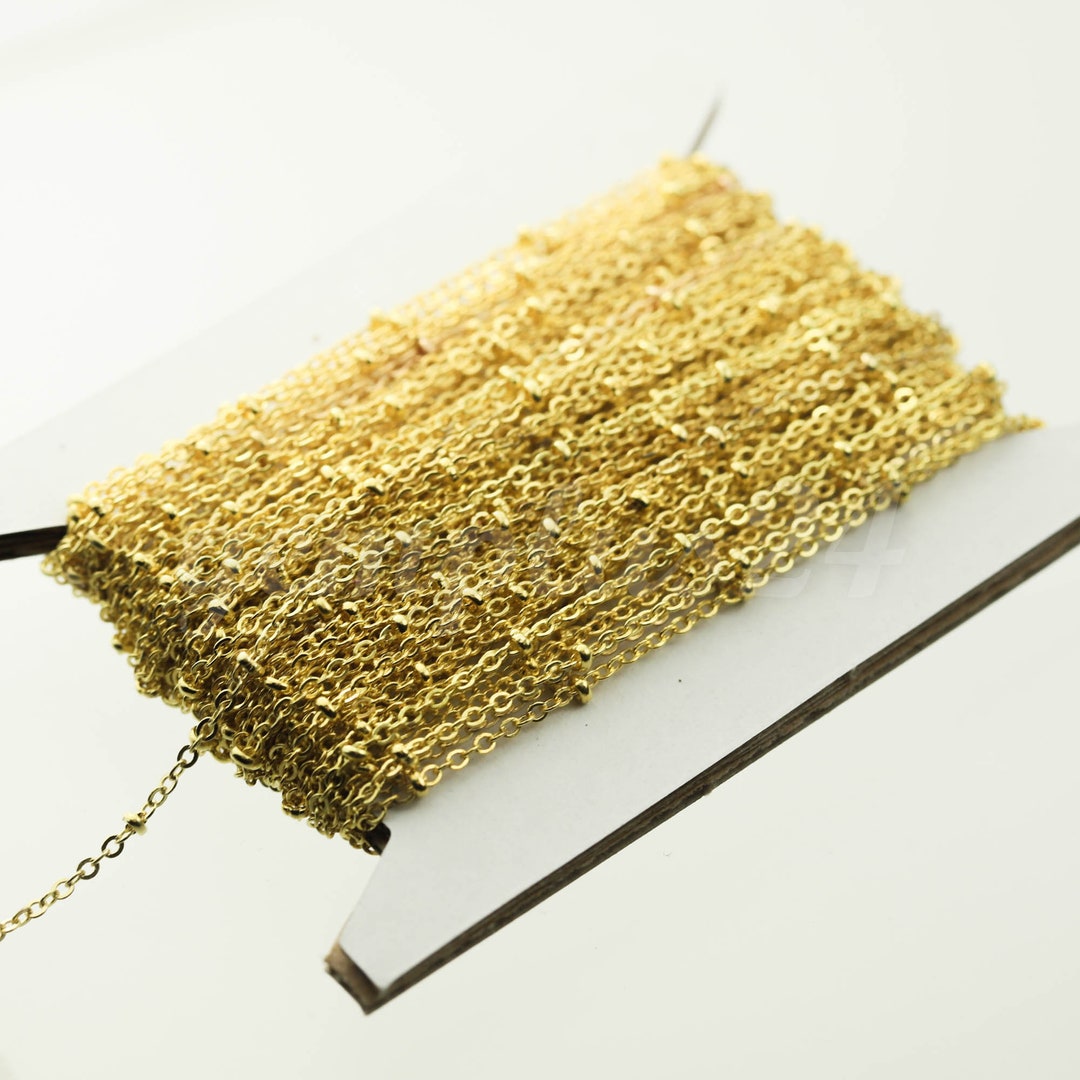 10 Ft Pinky Gold Plated Satellite Ball Chain: 2.4x1.7mm Dainty SOLDERED ...