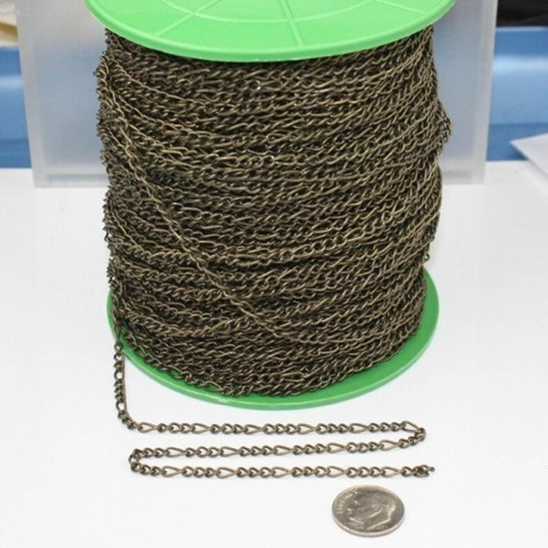 Antique Bronze Figaro Chain Bulk, 3 Ft Brass FIGARO Chain 7x3mm Links ...