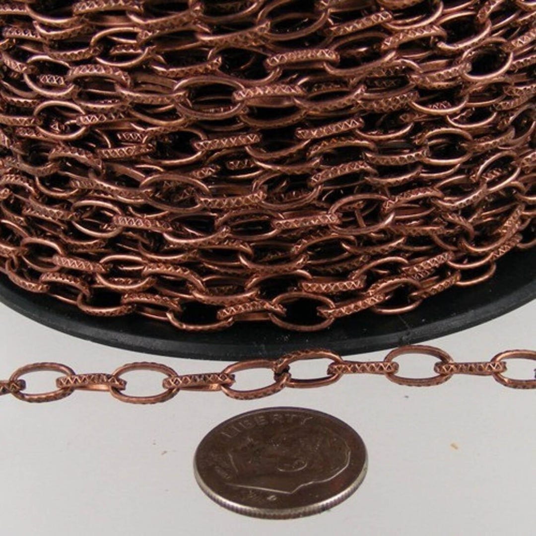 5 Ft. Antique Copper Chain Bulk Chain, Textured Finished Drawn Oval ...