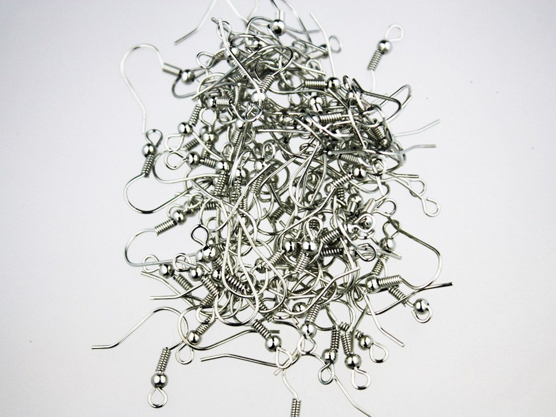 100 Pcs of Fish Hook With Spring and Ball Earwire 19x17mm - Rodium ...
