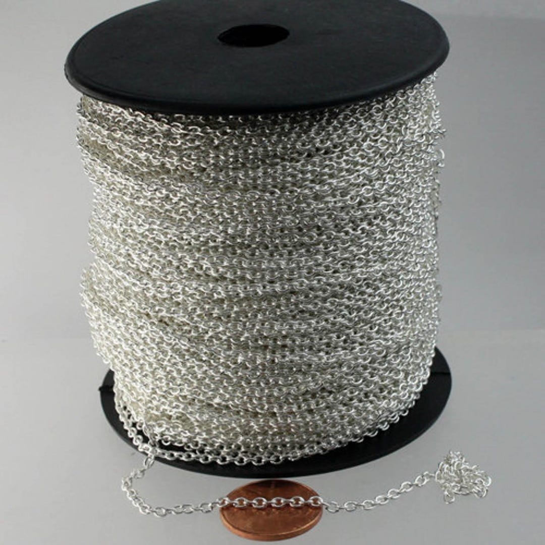 NEW New 32 Ft Spool of Silver Plated Round Cable Chain - 3.0x2.1mm ...