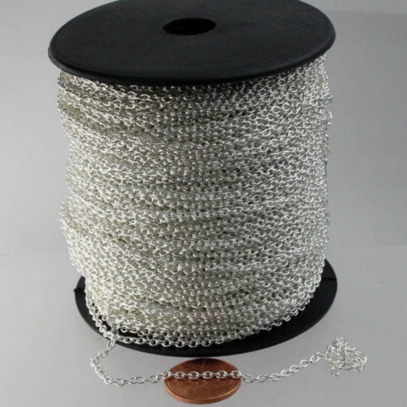 NEW New 32 Ft Spool of Silver Plated Round Cable Chain - 3.0x2.1mm ...
