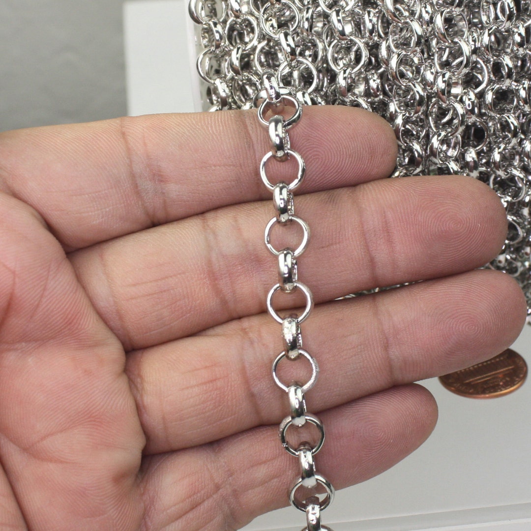 3 Ft Bulk Chunky Rolo Chain: Rhodium Plated Steel, 8mm - Etsy
