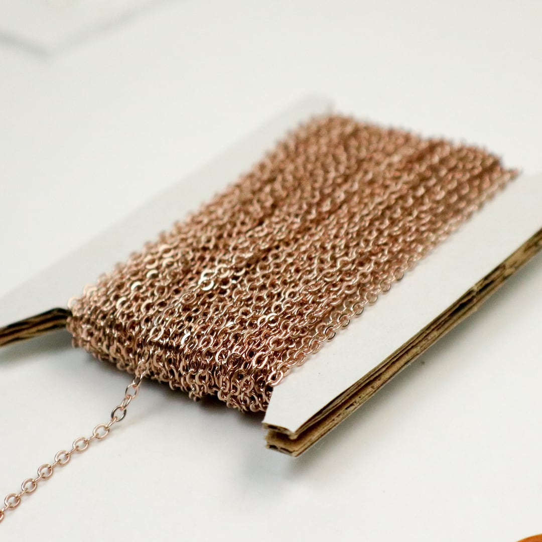 100 Ft Rose Gold Flat Cable Chain: Non Tarnish, 3x1.7mm Soldered Links ...