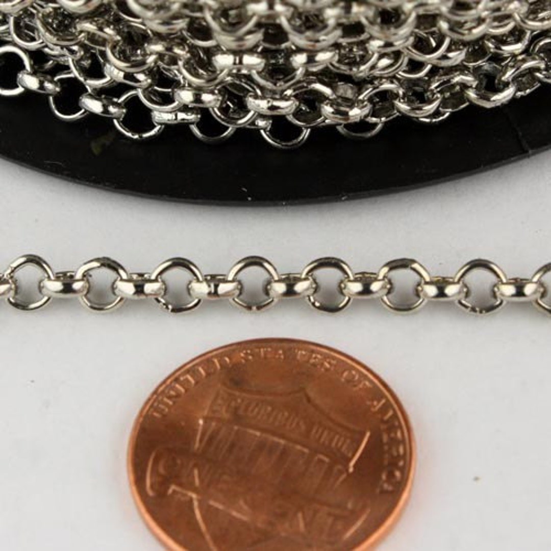 Rhodium Plated Rolo Chain Bulk, 32 Ft of Antique Silver Rolo Cable ...