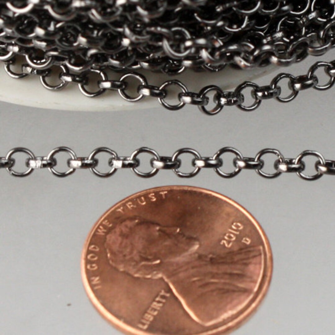 Gunmetal Rolo Chain Bulk, 100 Ft of Rolo Cable Chain 3.2mm - Unsoldered ...