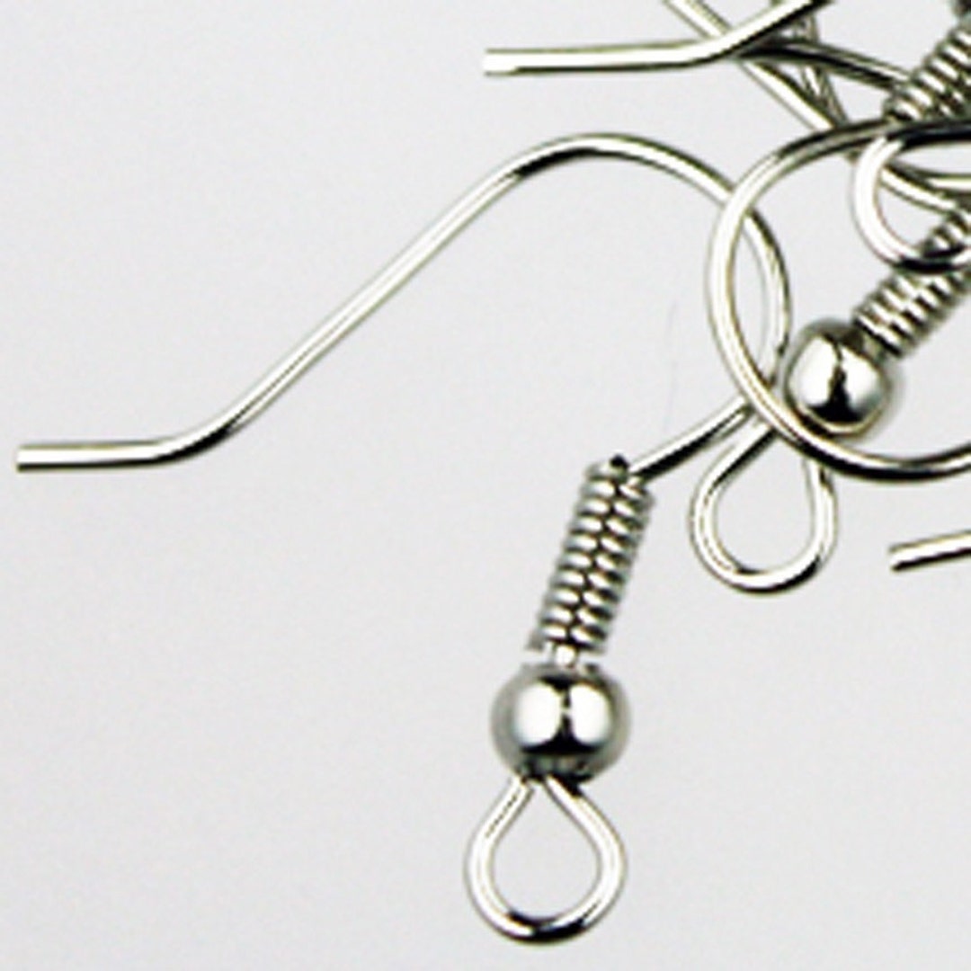 100 Pcs of Fish Hook With Spring and Ball Earwire 19x17mm - Rodium ...