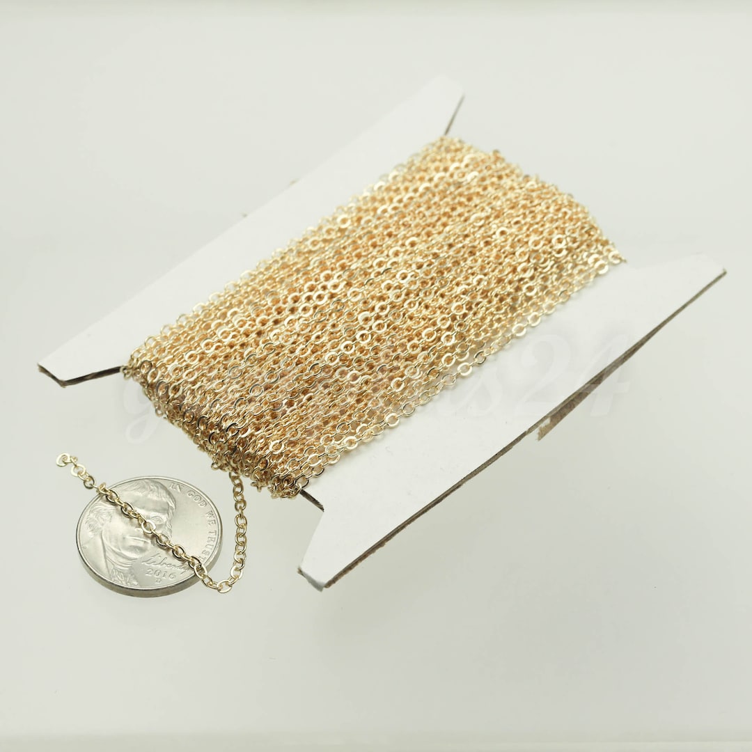 22K Gold Flat Cable Chain: Non Tarnish, Soldered 3x1.7mm - 10 Ft - Etsy