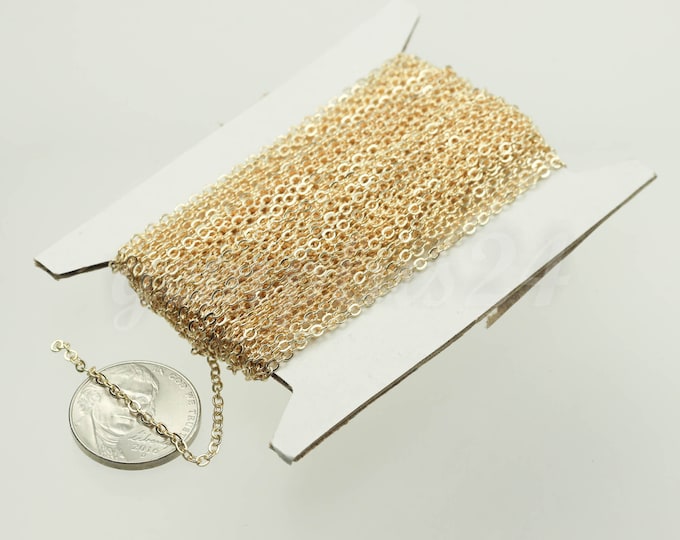 32 Ft Non Tarnish Flat Cable Chain 22K Gold Flat Chain 3x1.7mm SOLDER ...
