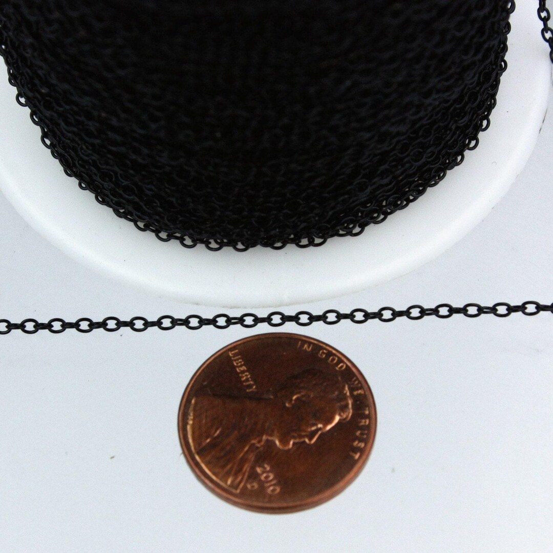 Black Finish Soldered Link Cable Chain: Tiny Round Brass Chain (2.0x1 ...