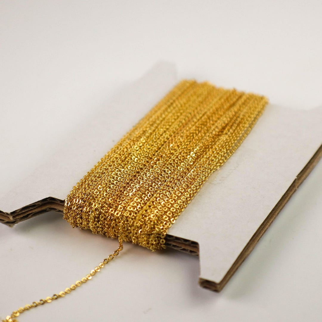 Gold Plated Micro Flat Cable Chain - 1.5x1.2mm Soldered Link 100 Feet ...