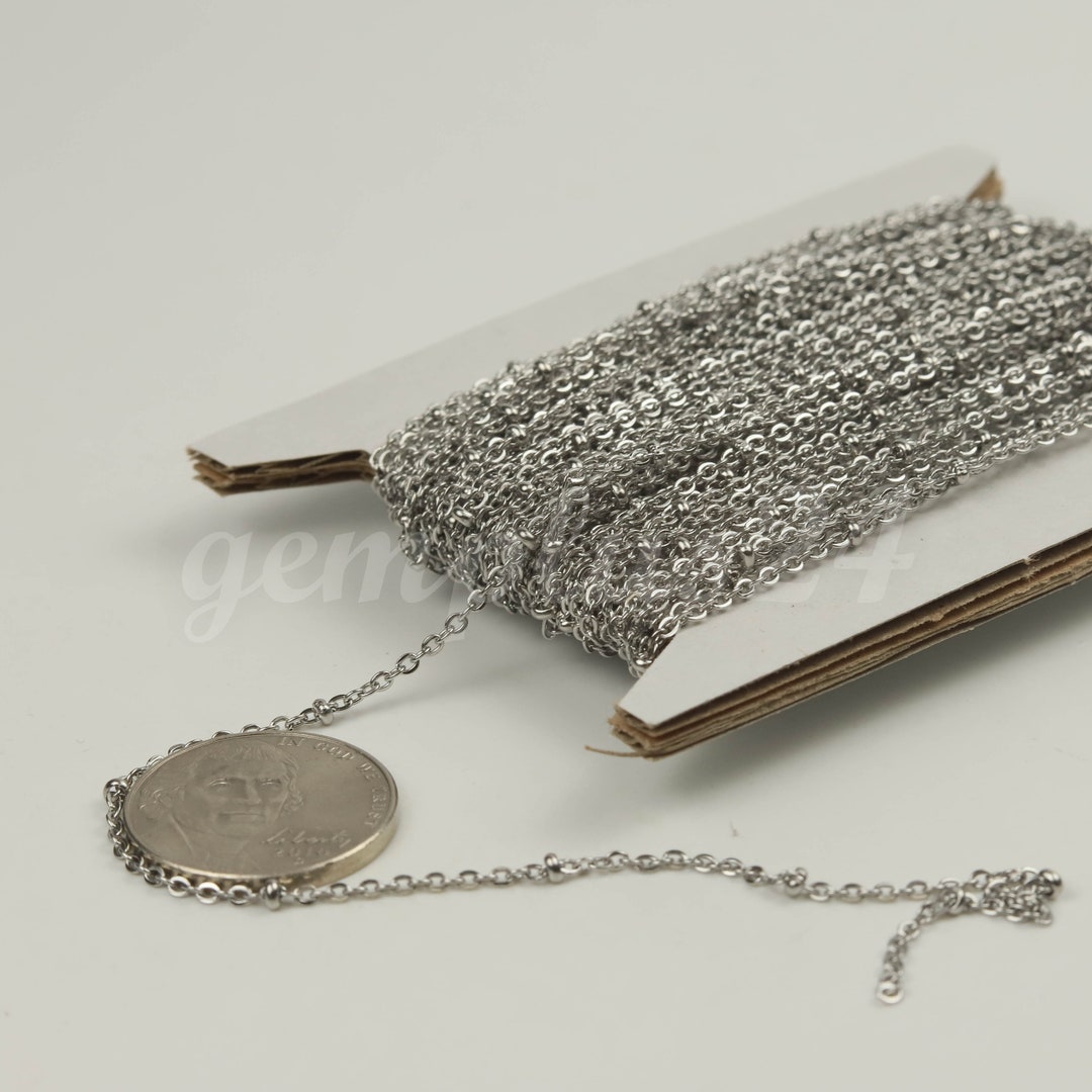100 Ft Stainless Steel Satellite Chain - Ball Beaded Solder Flat Cable ...