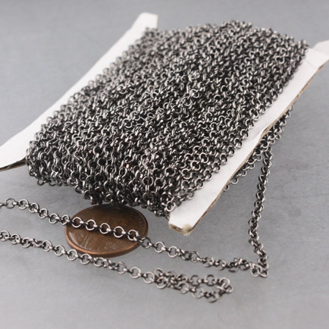 Gunmetal Rolo Chain Bulk, 12 Ft of Rolo Cable Chain 2.5mm - Unsoldered ...
