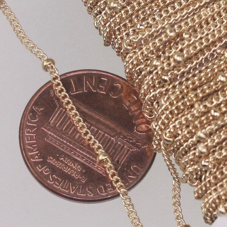 Champagne Gold Plated Curb Satellite Chain: 1.3mm Soldered Link ...