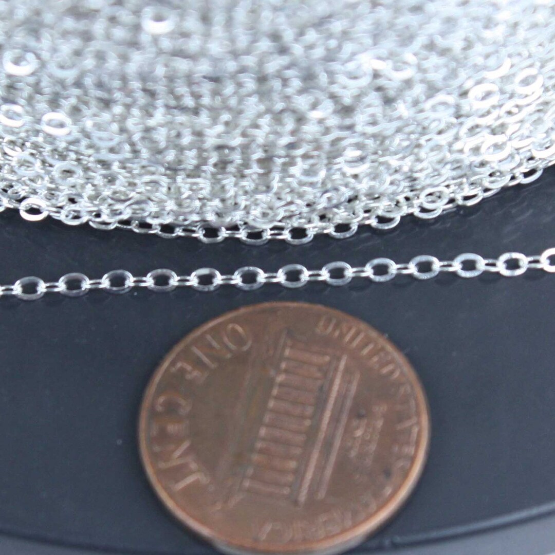 925 Sterling Silver Chain Bulk, 5 Ft. of 925 Sterling Silver Tiny Flat ...