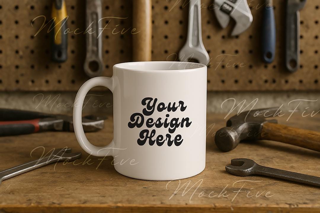 Father's Day Themed Mug Mockup | Masculine Garage Set for POD Store ...