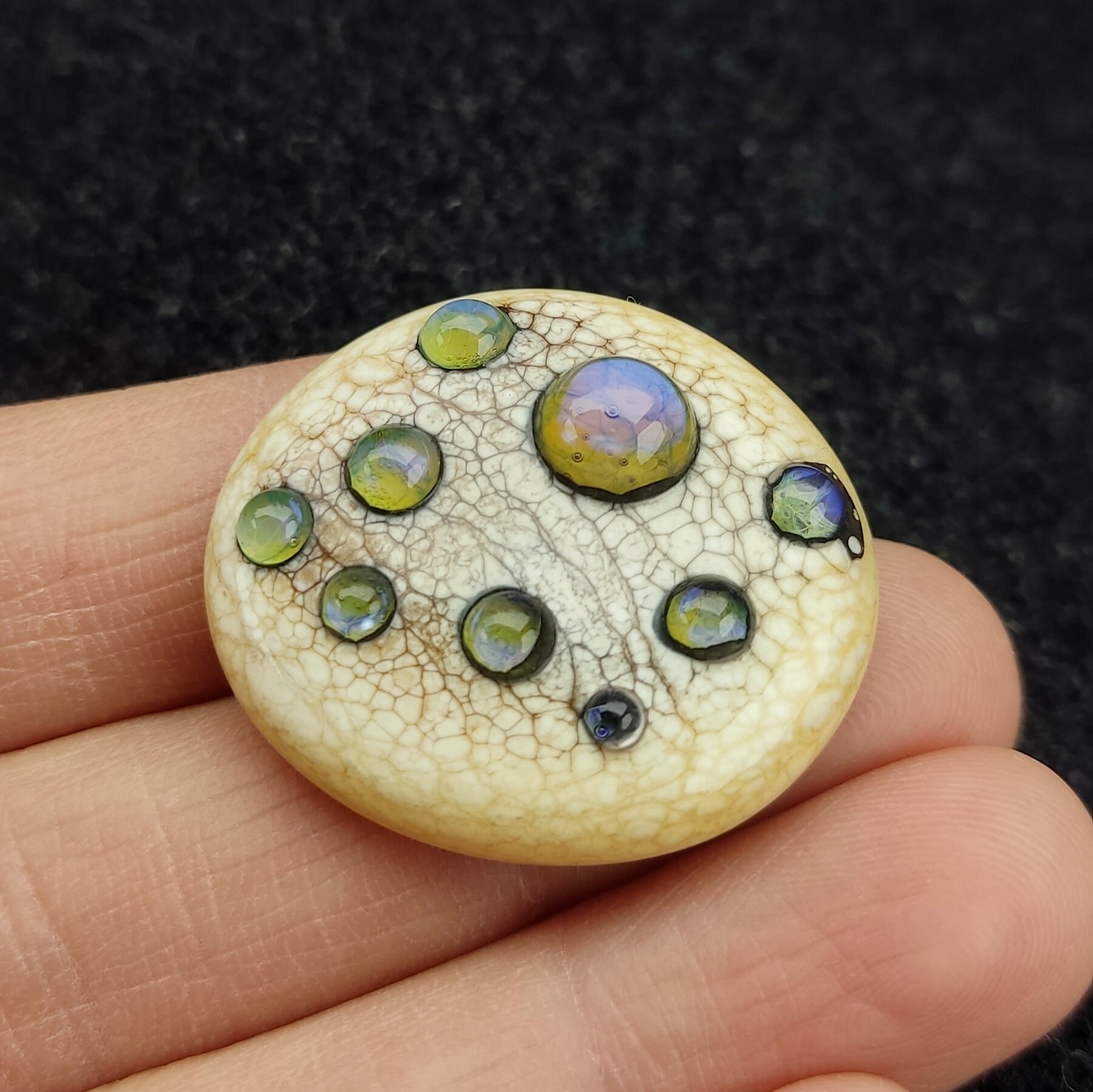 Rainbow Blobs Ivory Glass Handmade Lampwork Glass Cabochon Embroidery ...