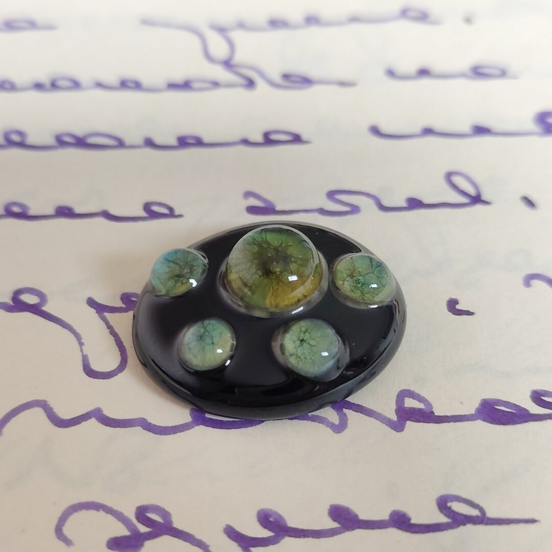 Green Blue Blobs Black Handmade Lampwork Glass Cabochon Embroidery ...