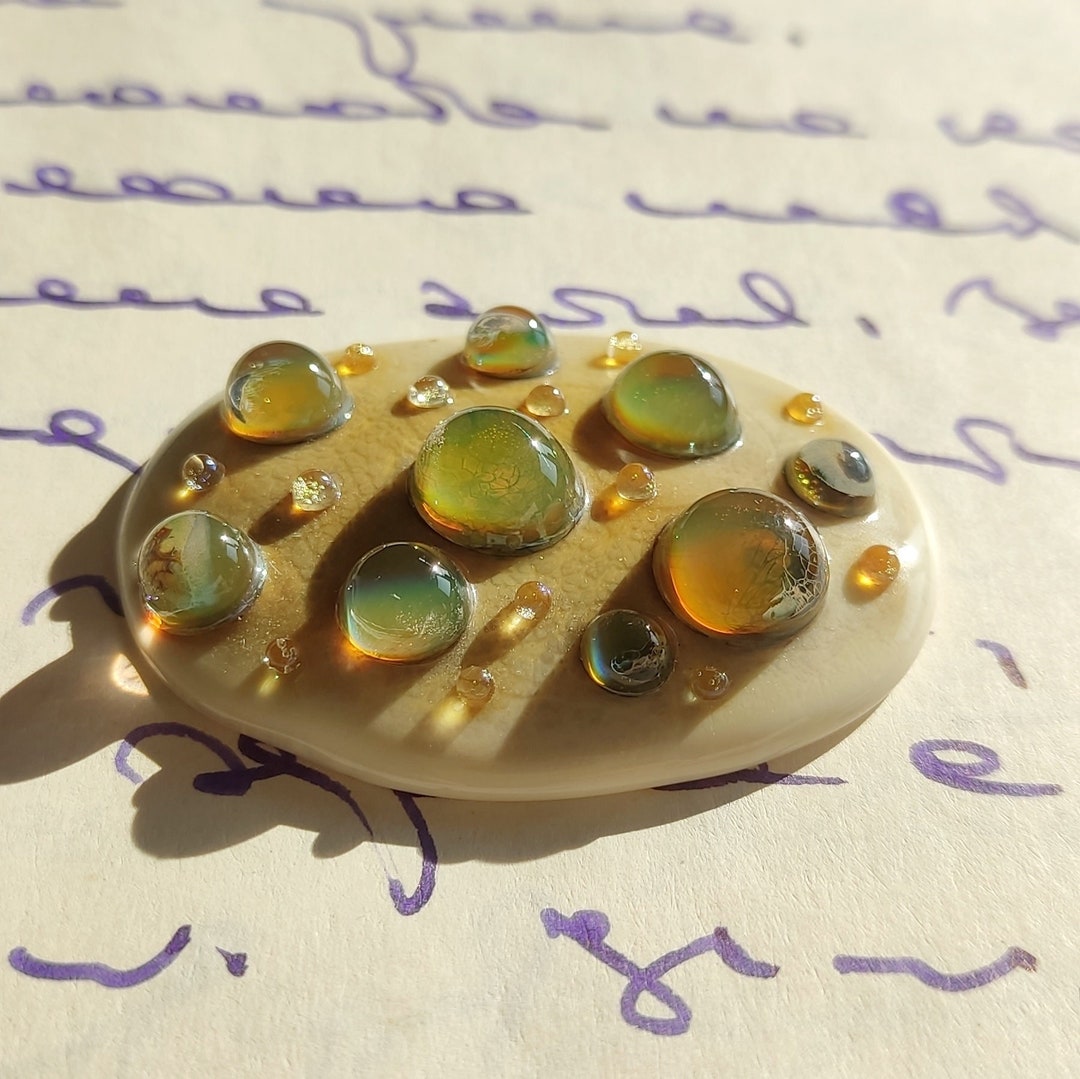 Green Blobs Ivory Glass Handmade Lampwork Glass Cabochon Embroidery ...