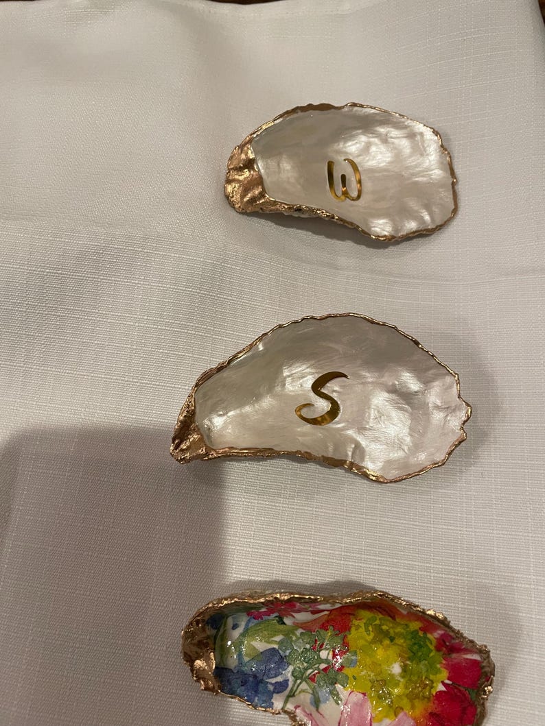 One Oyster Shell Trinket Dish With Gold Gilding and Gold Initial, Make ...