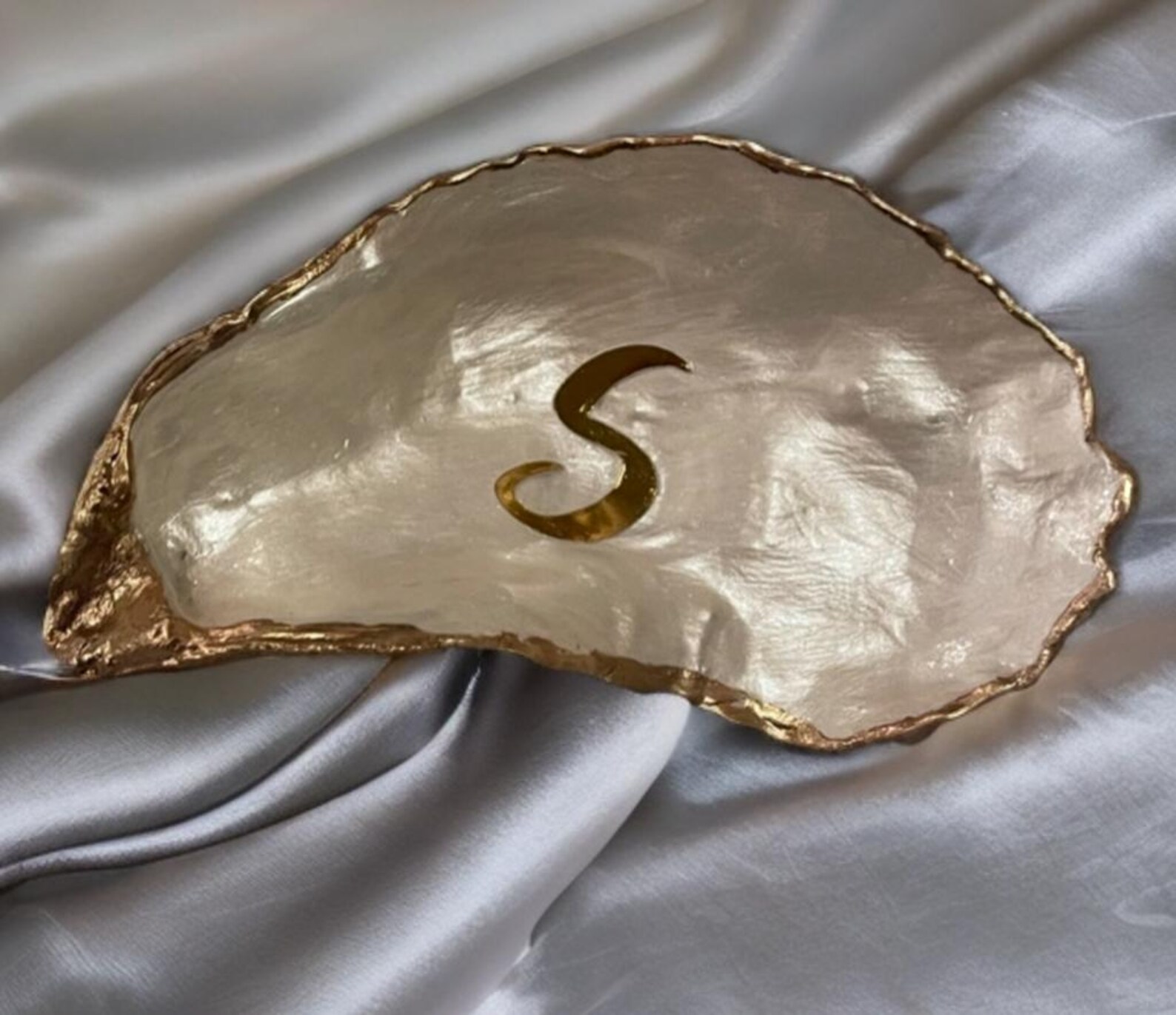 One Oyster Shell Trinket Dish With Gold Gilding and Gold Initial, Make ...