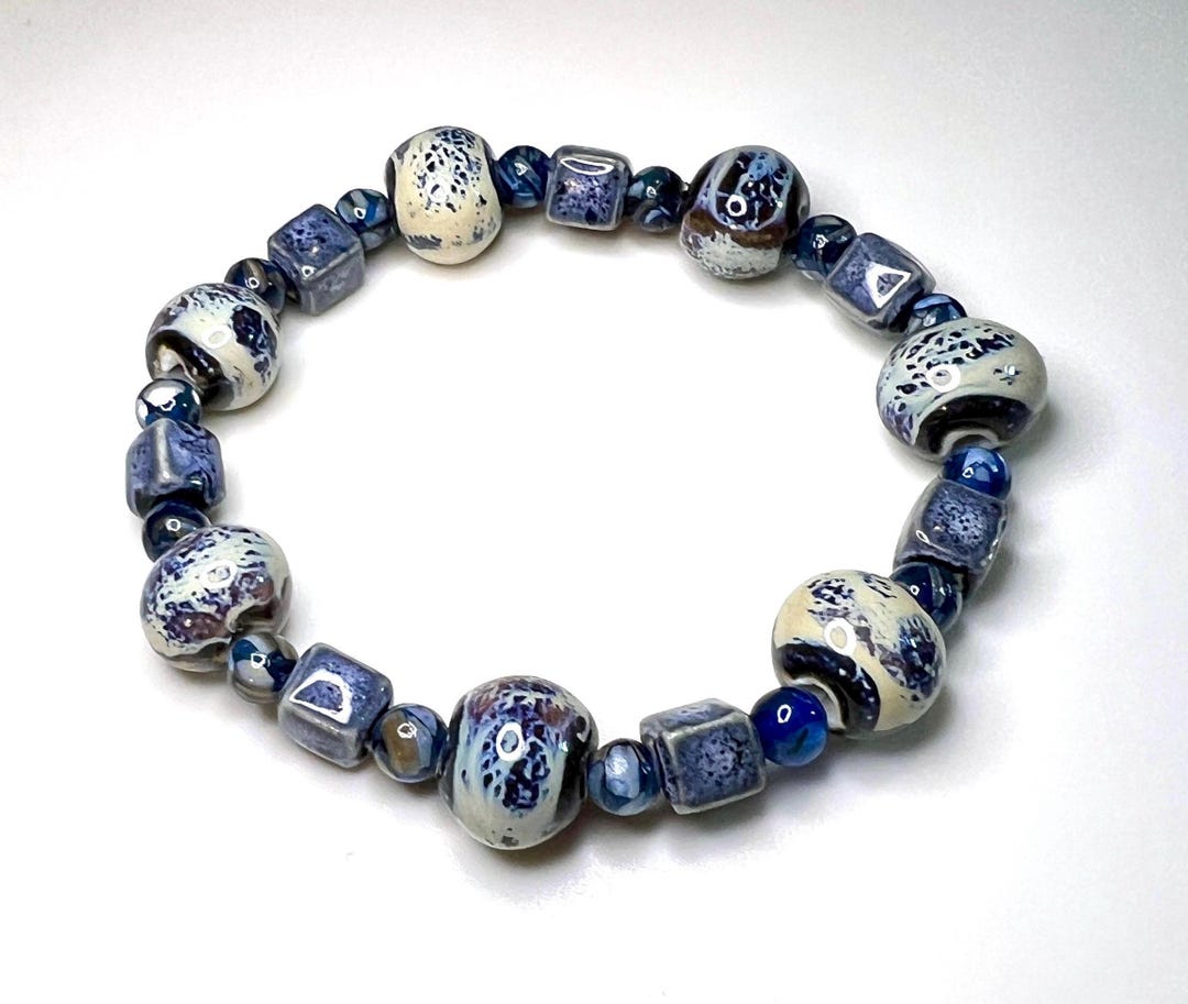 Blue Porcelain Bead Bracelet | Boho Stacking Jewelry - Etsy