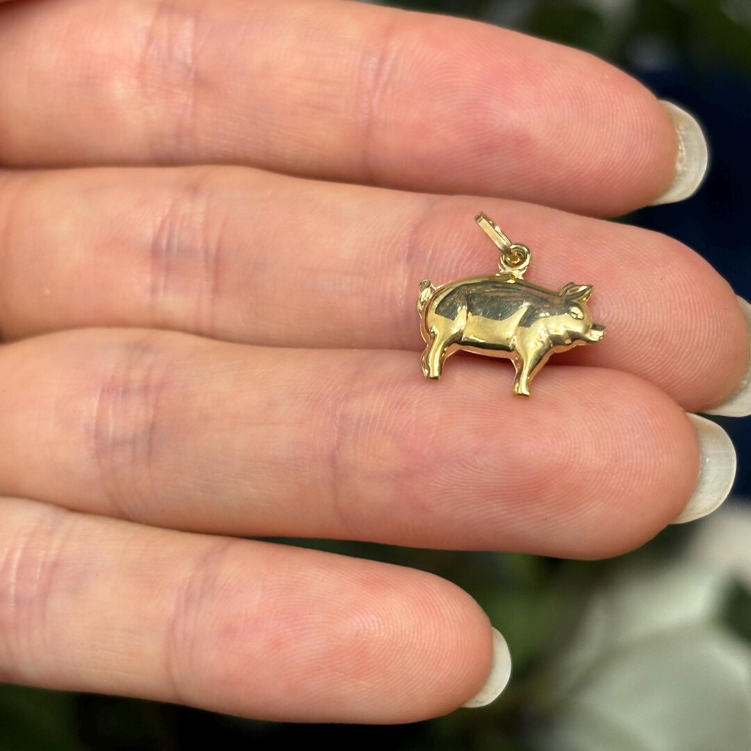 14K Yellow Gold Puffed Pig Hog Detailed Charm Pendant - Etsy