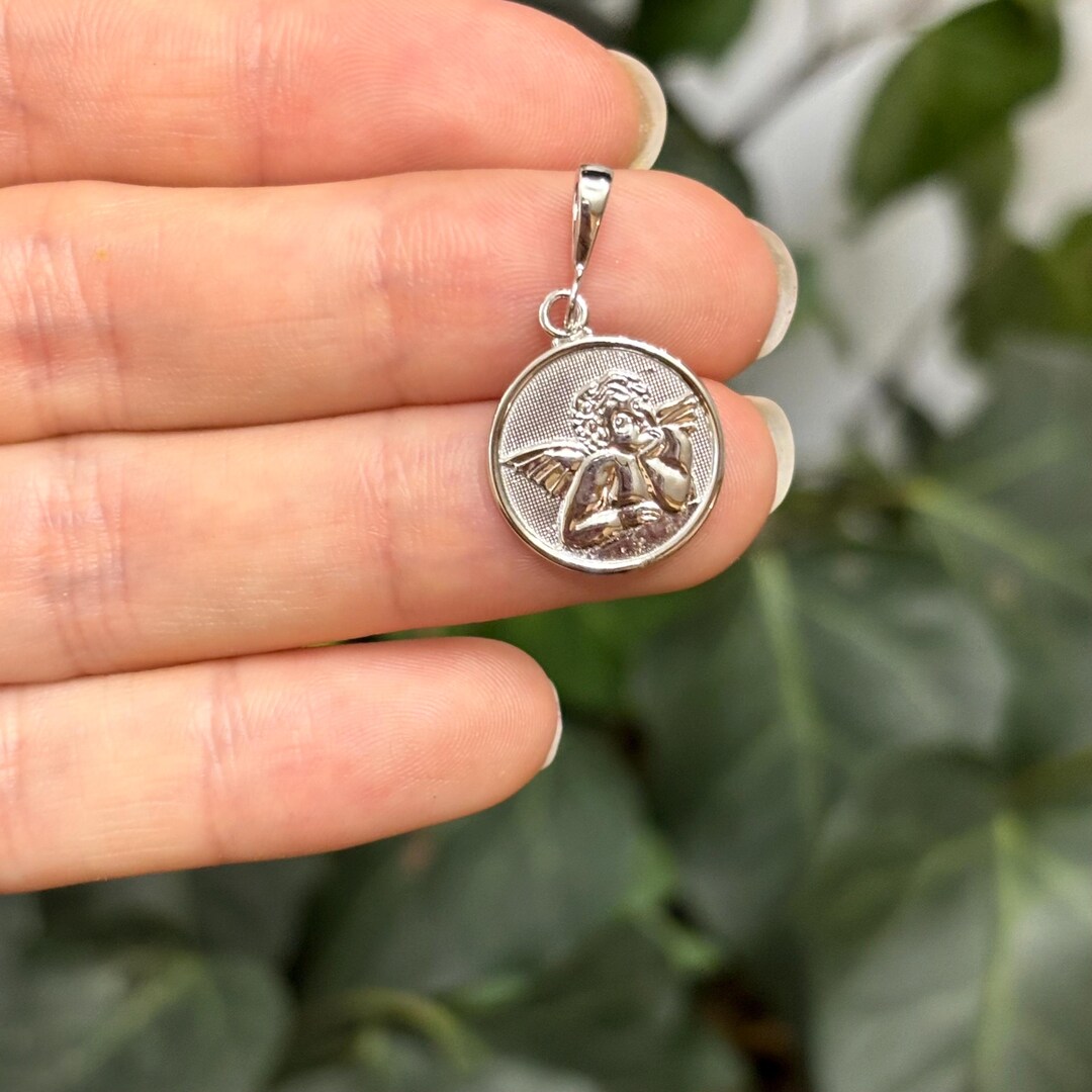 14k White Gold Raphael Baby Angel Round Charm Pendant - Etsy