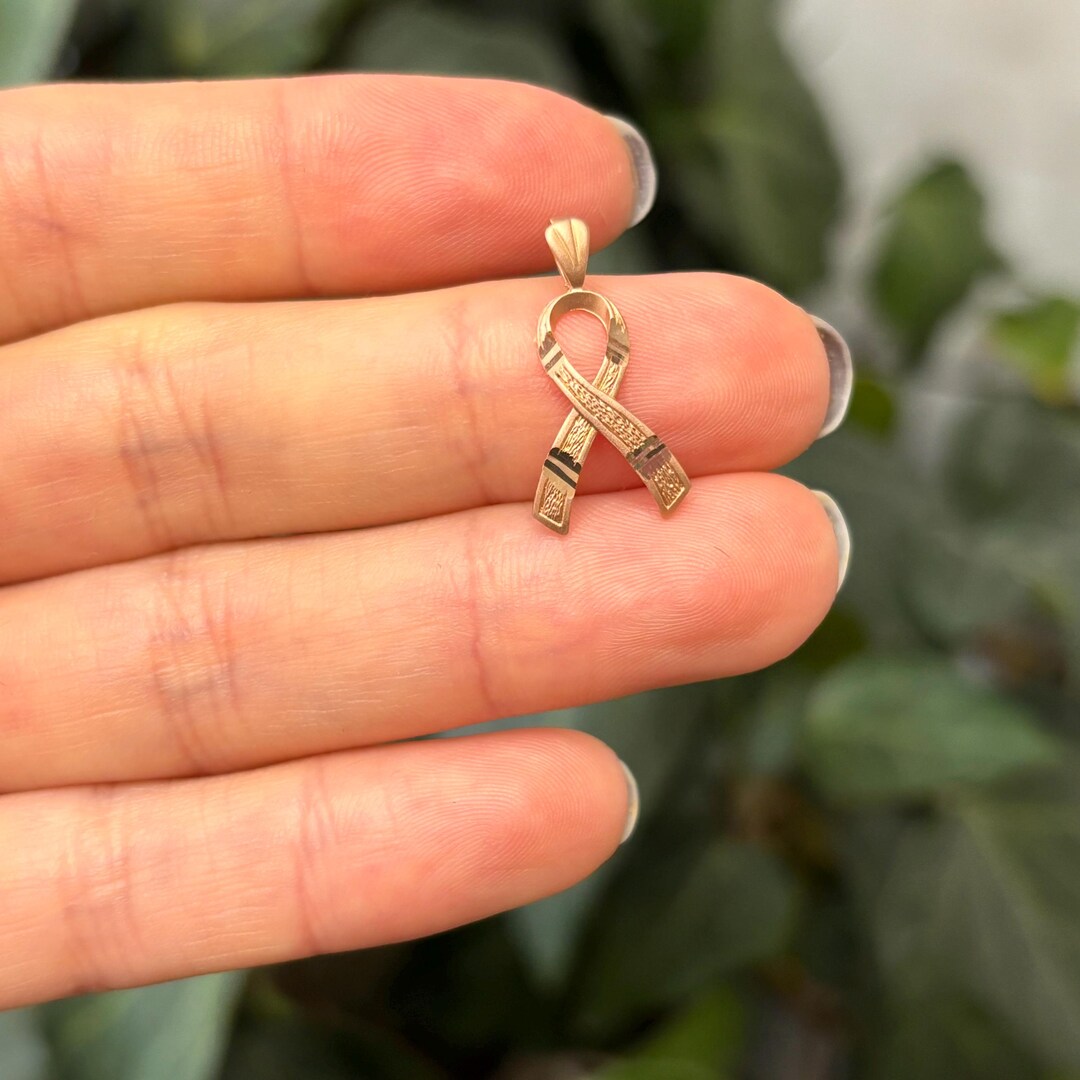 14k Rose Gold Cancer Ribbon Awareness Charm Pendant - Etsy