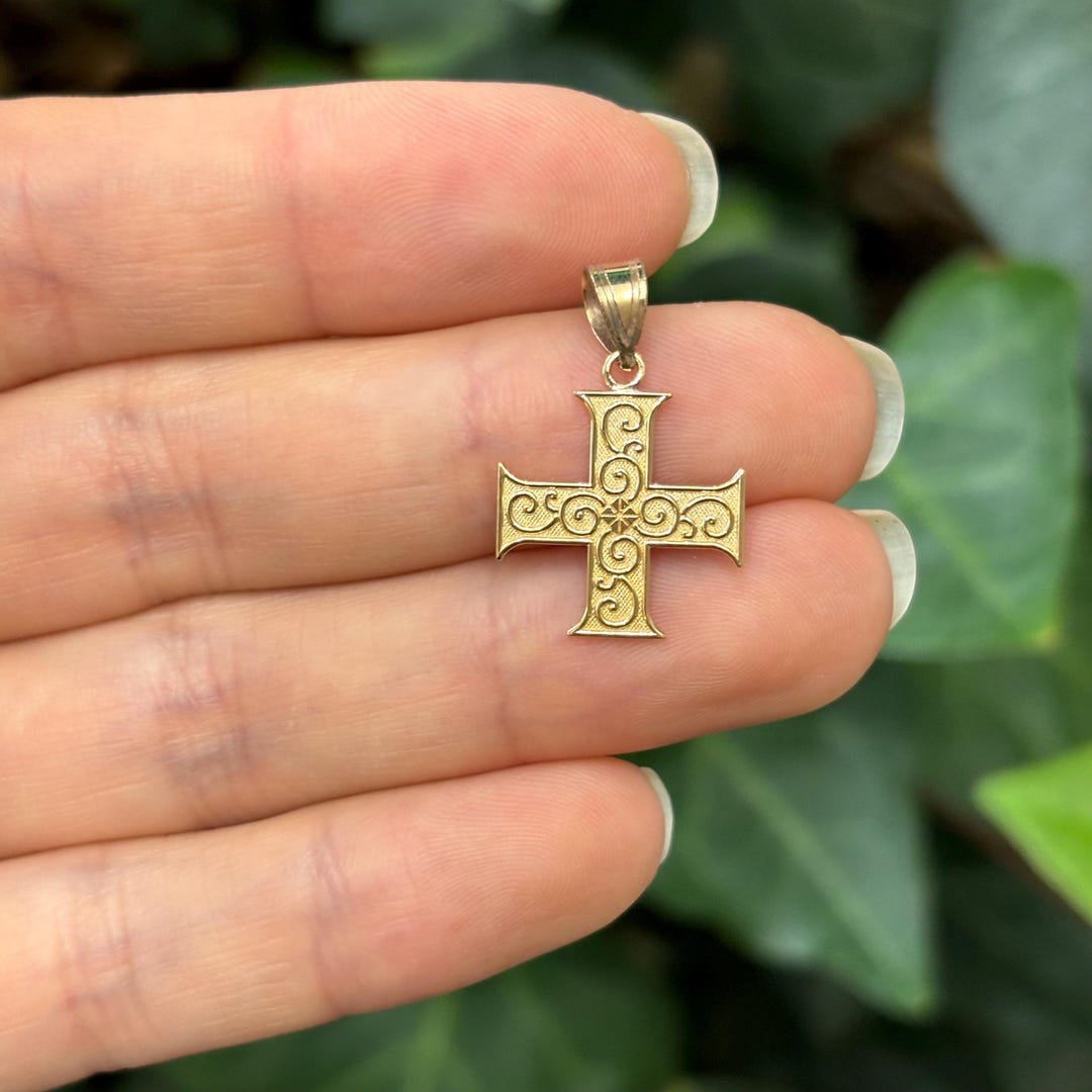 14k Gold Greek Swirl Cross Charm Pendant - Etsy