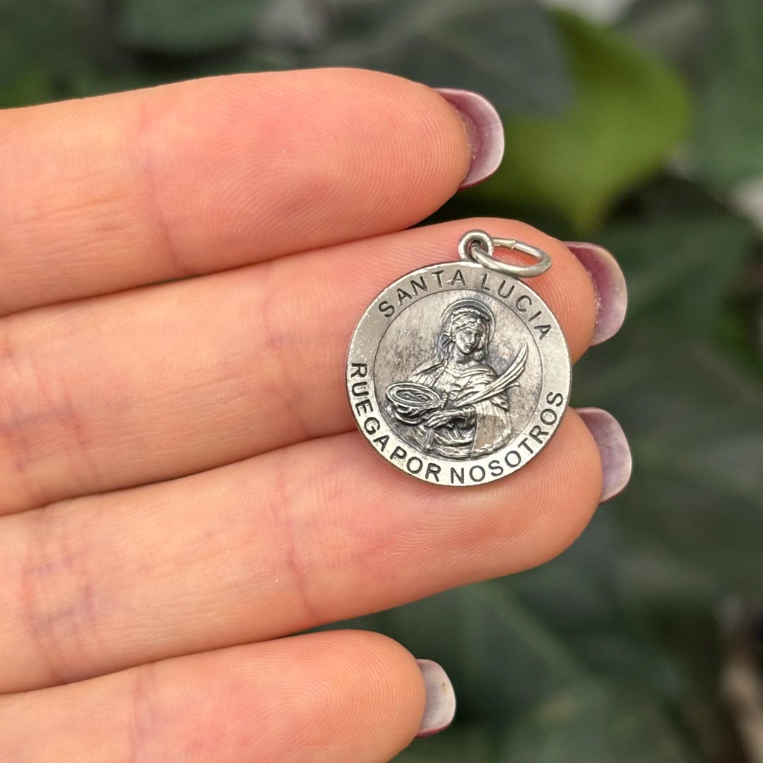Sterling Silver Santa Lucia Round Medal Pendant 19mm Spanish Lucy - Etsy
