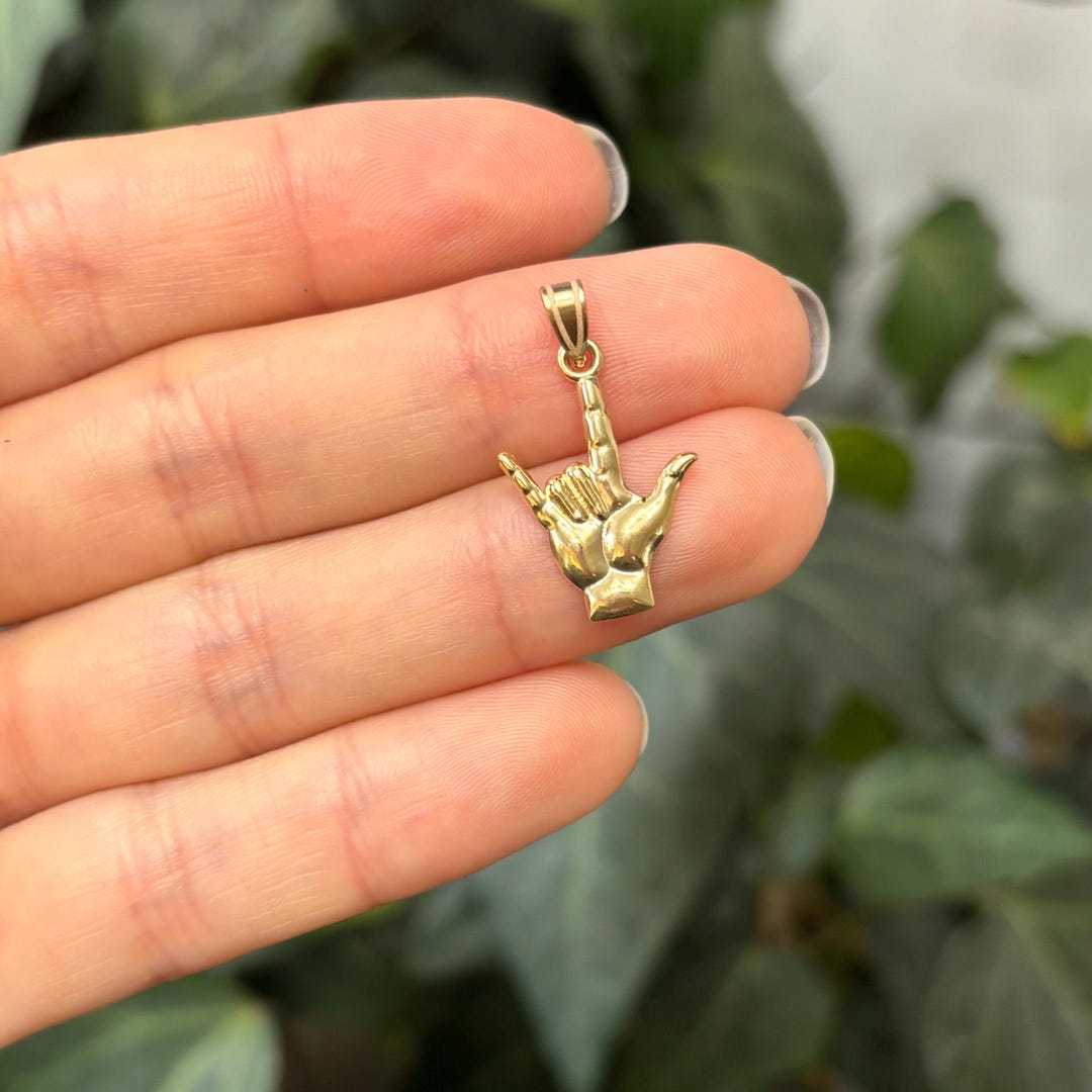 14k Gold I Love You Sign Language Charm Pendant - Etsy