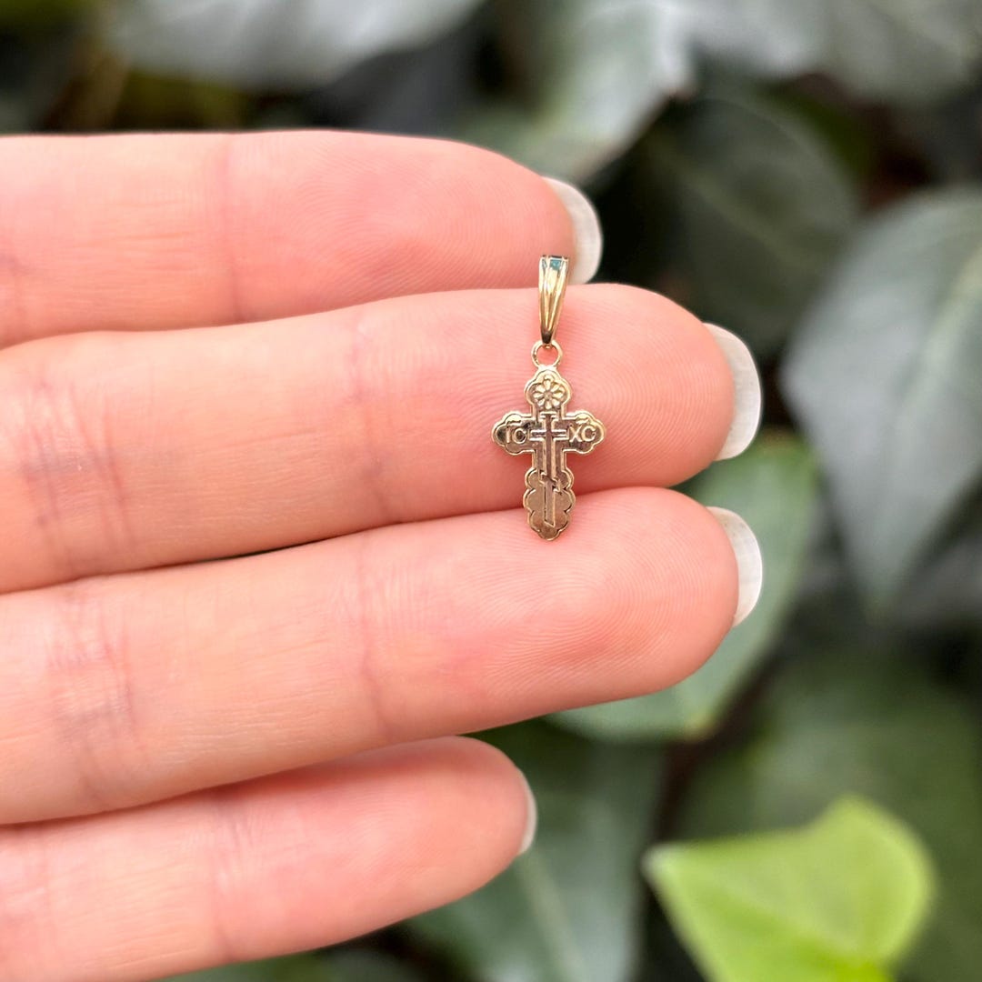 14k Gold Eastern Orthodox Cross Charm Pendant - Etsy