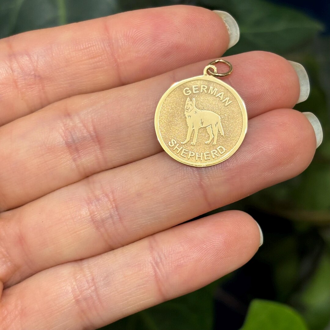 14K Yellow Gold German Shepard Shiny and Matte Detailed Charm Pendant ...
