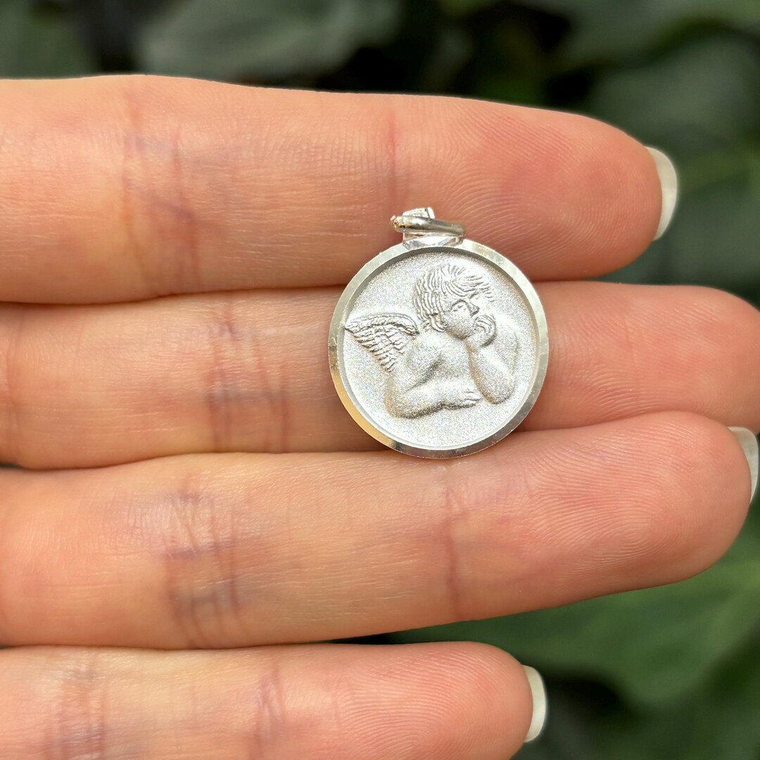 Sterling Silver Raphael Angel Round Medal Charm Pendant 20mm - Etsy