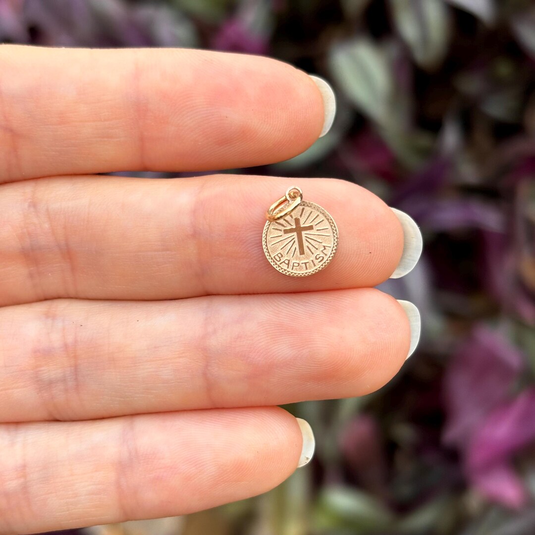 14k Gold Baptism Disc Round Medal Charm Pendant - Etsy