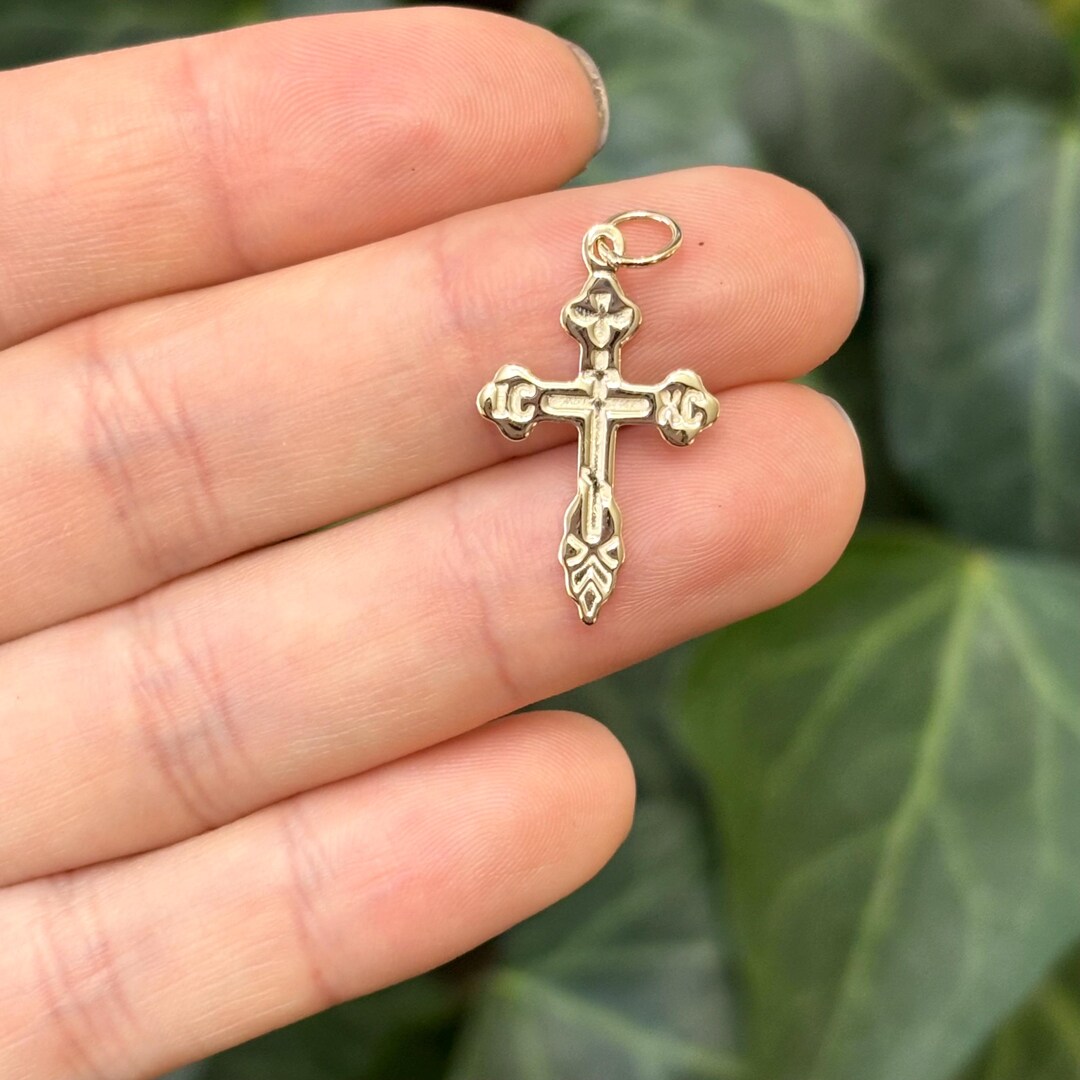10k Gold Eastern Orthodox Cross Charm Pendant - Etsy