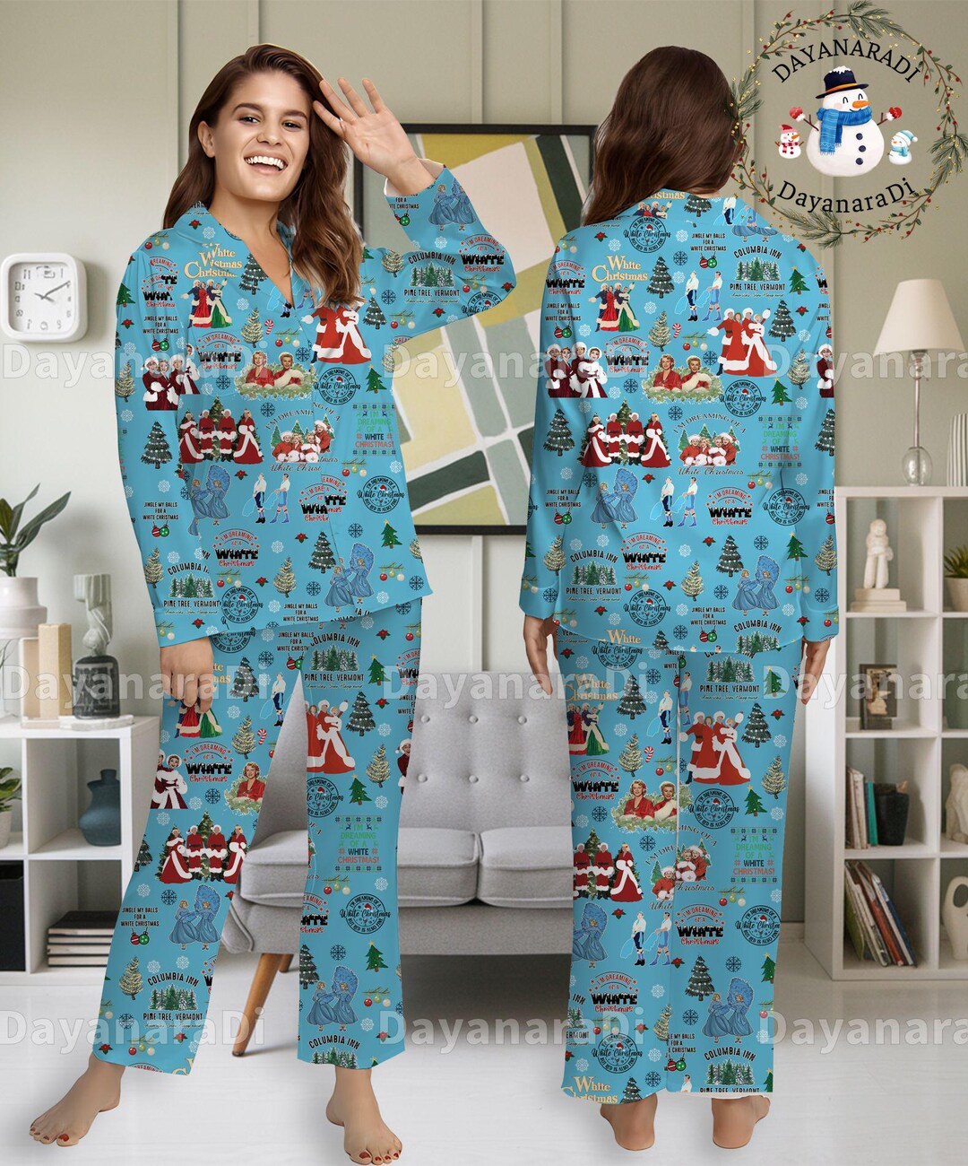 White Christmas Pajamas Set, White Christmas Woman Pajamas, Pajamas ...