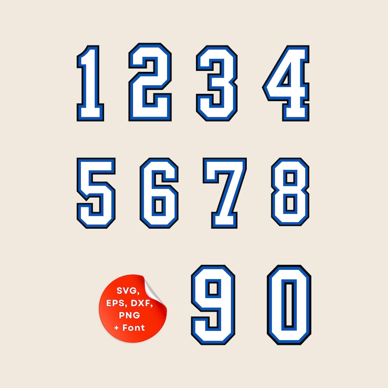 Jersey Numbers Bundle Svg | Png | Eps | Dxf + Name Font File: Cut Files ...