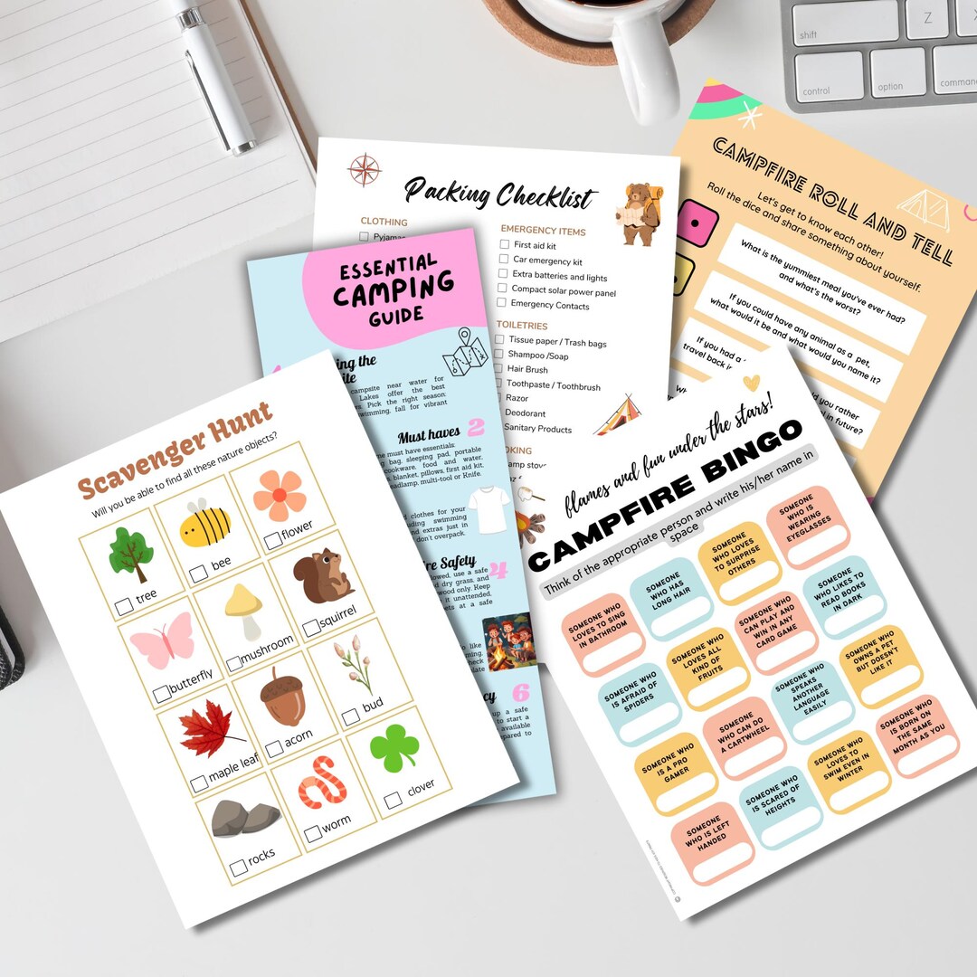 Camping Worksheet Bundle - 5 Files + Bonus a DIY Dice - Camping ...