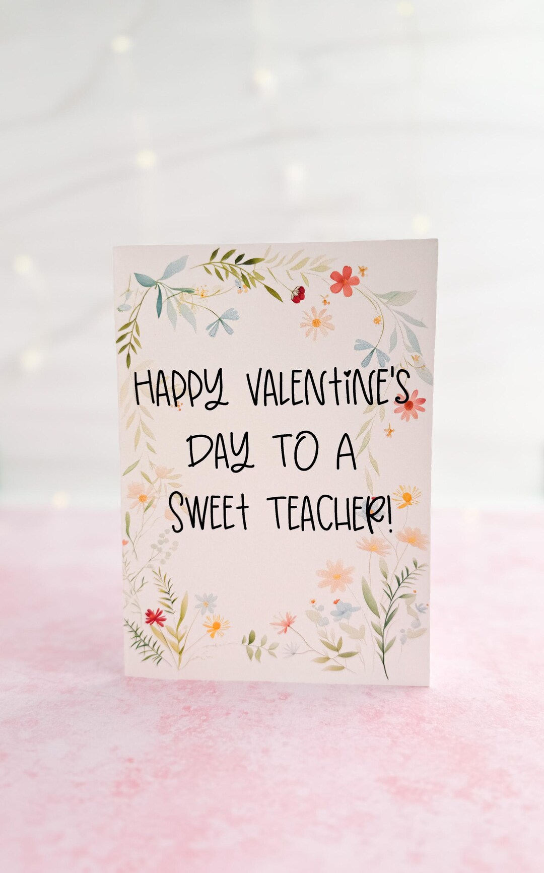Printable Valentine Card for Teacher, Floral Teacher Card, Digital ...