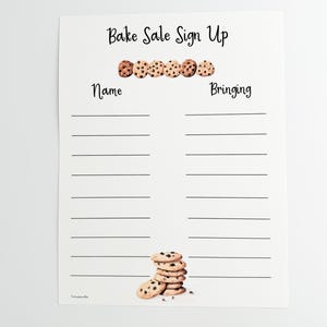 Printable Bake Sale Sign up Sheet, Bake Sale Sign Up, Bake Sale List - Etsy
